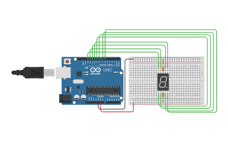 Circuit design 7 segment display - Tinkercad