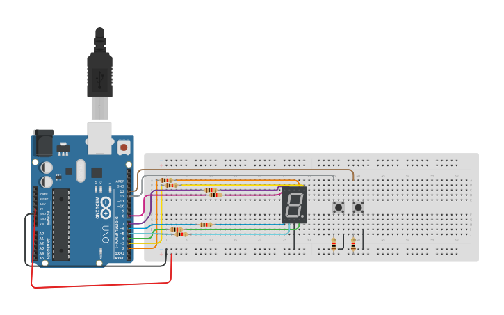 Circuit design Led 7 segmentos - Tinkercad