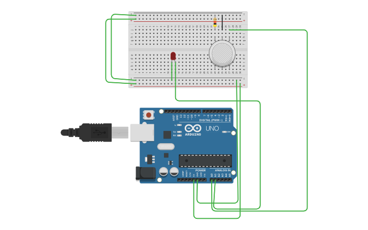 Circuit Design Automatic Gas Alarm Using Gas Sensor Tinkercad