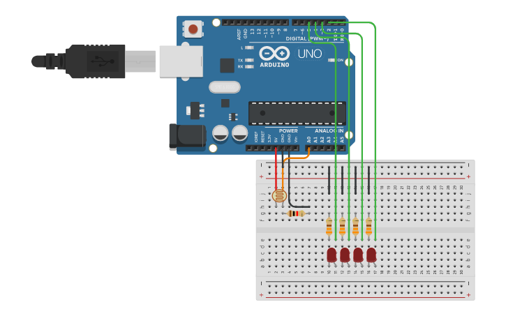 Circuit design Arduino UNO - Fotorresistencia | Tinkercad