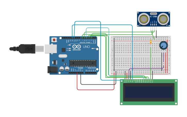 Circuit design Copy of Ultrasonic Distance Sensor with Buzzer - Tinkercad