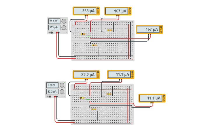 Circuit design Ley de la Corriente Ejercicios | Tinkercad