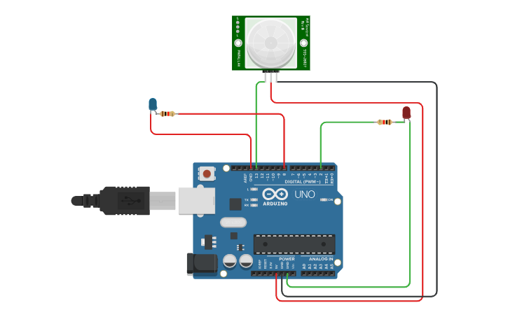 Circuit design Intelligent Automation (motion sensor) - Tinkercad