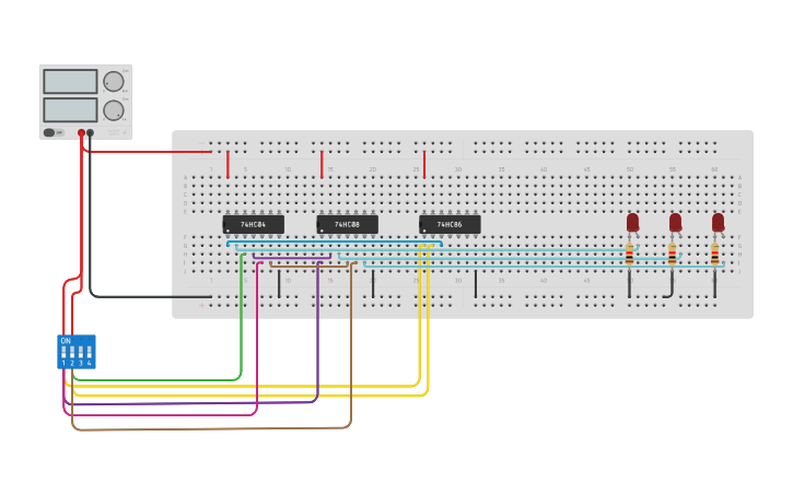 Circuit design 1-bit magnitude comparator - Tinkercad