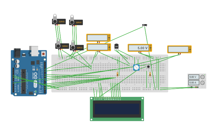 Circuit design Open windows at certain temperature | Tinkercad