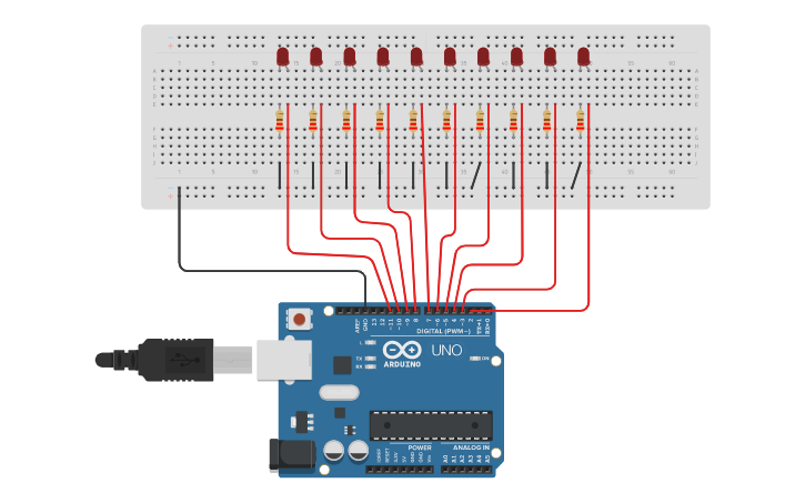 Circuit design Luces coche fantástico - Tinkercad