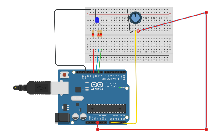 Circuit design Module 5: Part 5: RGB and Potentiometer | Tinkercad