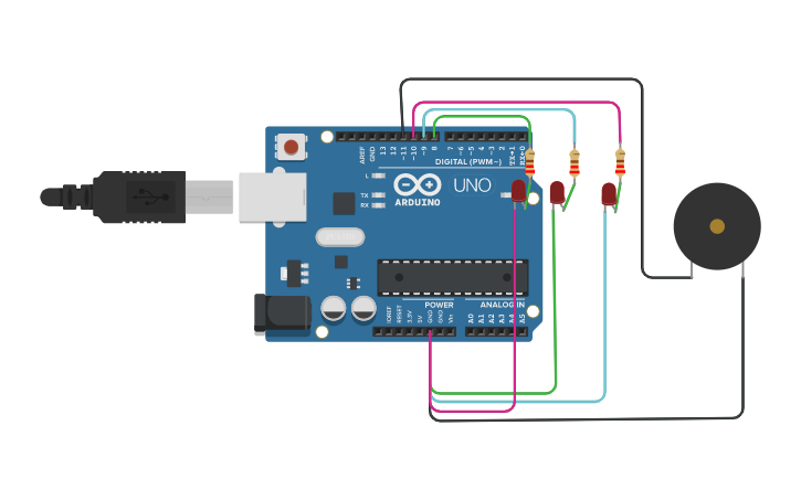 Circuit design Serie de control leds | Tinkercad