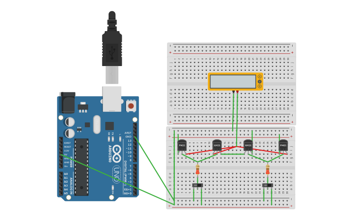 Circuit design Porta NAND com cMOS | Tinkercad