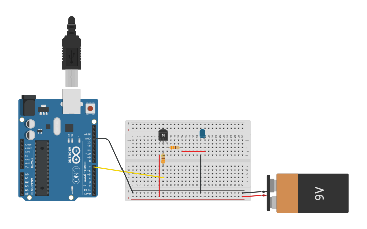 Circuit design npn LED - Tinkercad