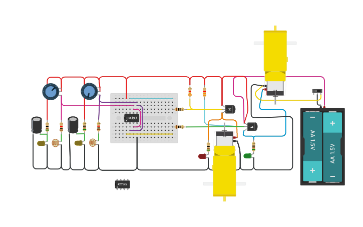 Circuit design Line-Following Robot (LM393)made by pooja | Tinkercad