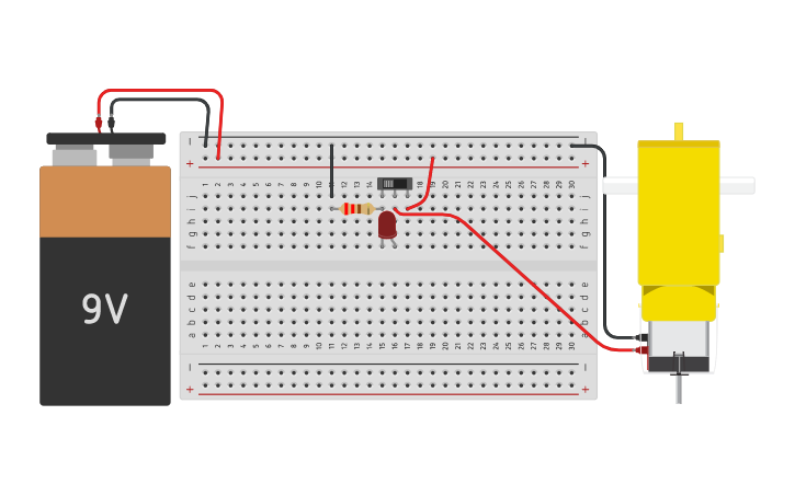Circuit design DC Motor and LED Controlled by a Switch - Tinkercad