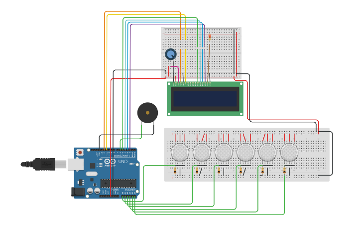 Circuit design 6 Smoke Detectors System - Tinkercad