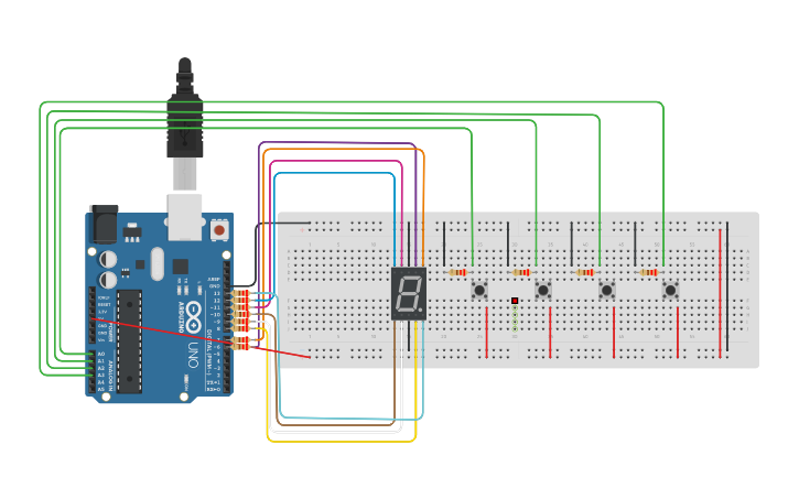 Circuit design lab4 (sw) 7 segment | Tinkercad