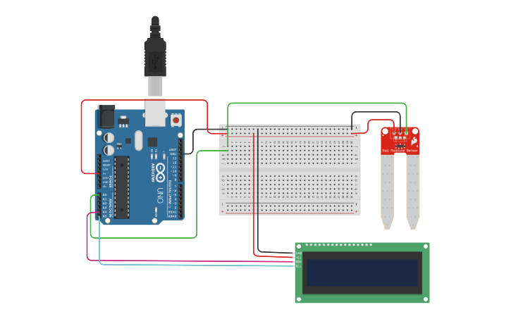 Circuit design SOIL MOISTURE MONITORING SYSTEM - Tinkercad