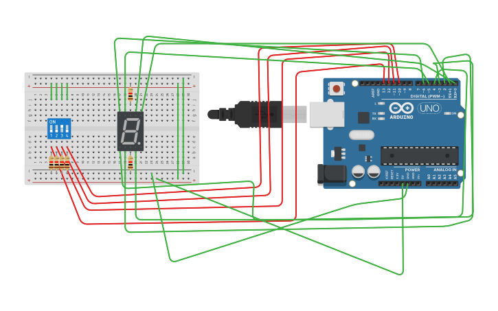 Circuit design Display 7 segmentos Dip Switch - Tinkercad