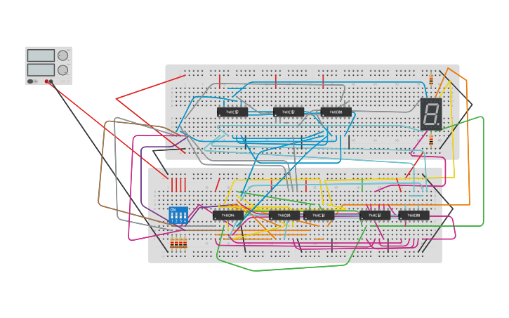 Circuit design Circuito: Numeros en Display de 7 segmentos - Tinkercad