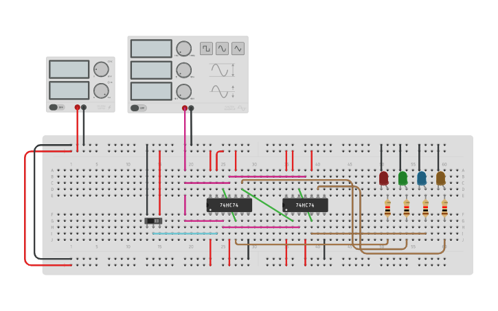 Circuit design EXP 8 (Shift Registers) | Tinkercad