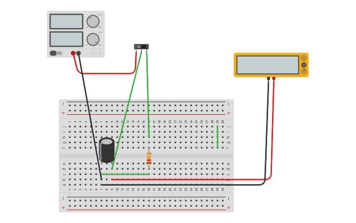 Circuit design Lab 7 capacitor - Tinkercad