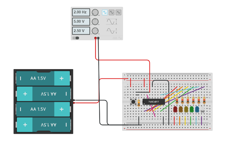 Circuit design 74HC4017 - Tinkercad