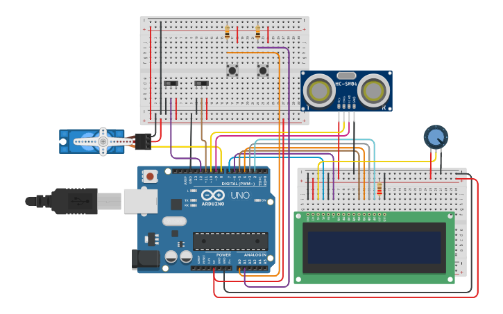 Circuit design PROYECTO PARQUEADERO ALEJANDRO | Tinkercad