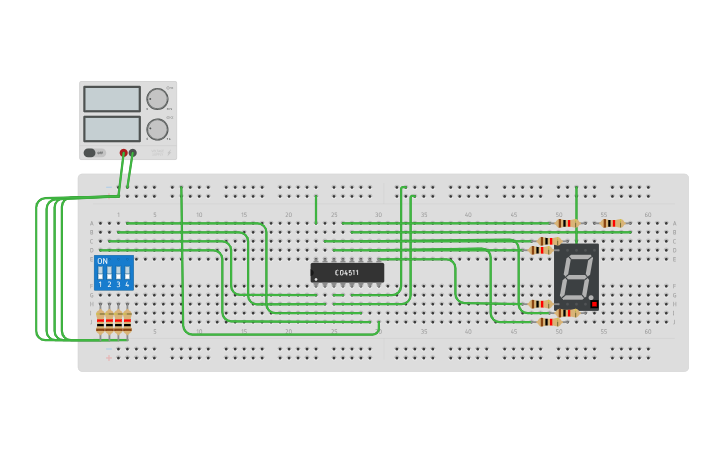 Circuit design BCD to 7-seg Decoder - Tinkercad