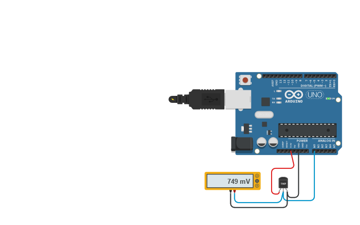Circuit design simple temperature measurement - Tinkercad