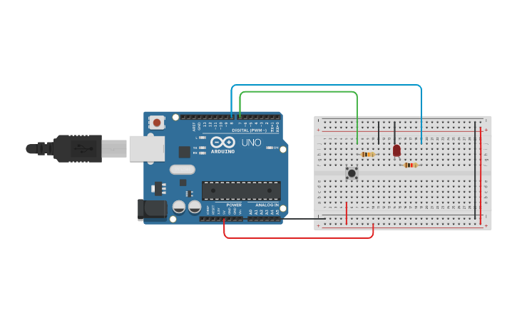 Circuit design ENCENDIDO DE LED CON PULL DOWN #51 | Tinkercad