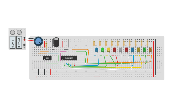 Circuit design LED Chaser - Tinkercad