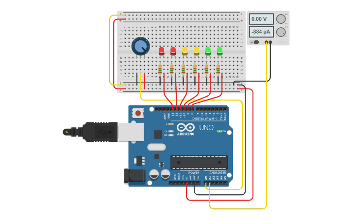 Circuit design potenciômetro na função map | Tinkercad