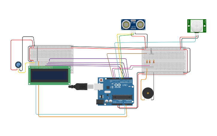 Circuit design Alat Keselamatan Penjarakkan Sosial | Tinkercad