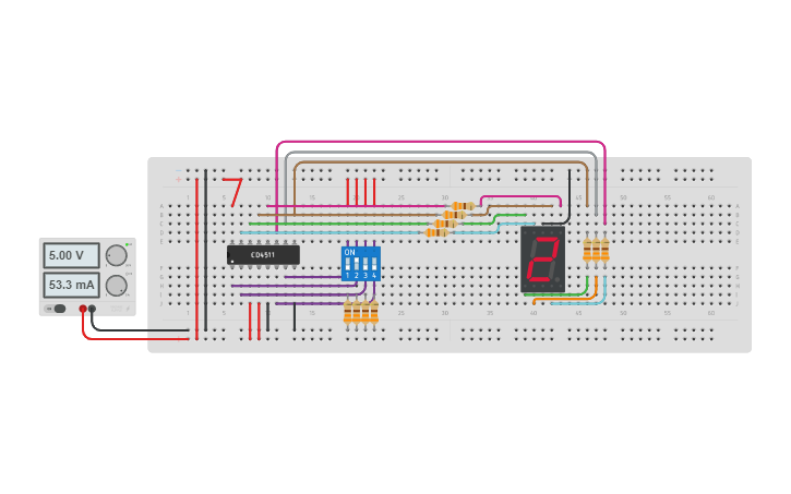 Circuit design BCD to Seven Segment Decoder - Tinkercad