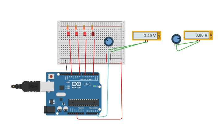 Circuit design Multiple LEDs using Potentiometer - Tinkercad
