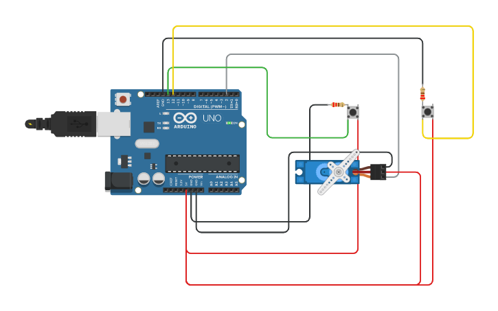 Circuit design Manipulando Servo Motor + Botões - Tinkercad Circuit design Manipulando Servo Motor + Botões - Tinkercad