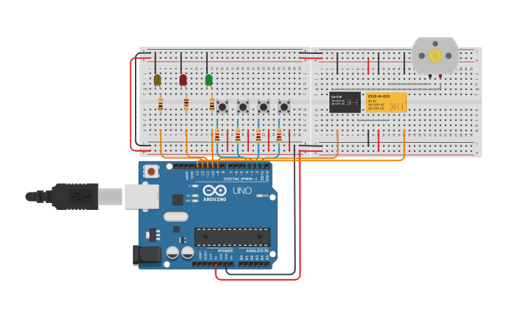 Circuit design Ejemplo 2 con Relés | Tinkercad