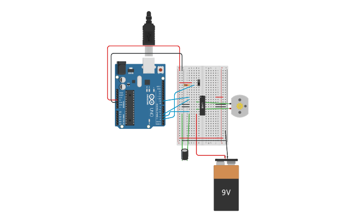 Circuit design Exercise 4.B DC MOTOR CONTROL USING AN H-BRIDGE | Tinkercad
