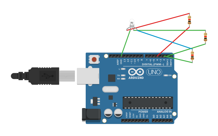 Circuit Design Rgb Led Light Blinking With Resister Tinkercad