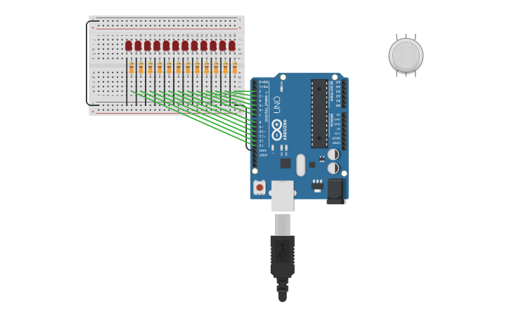 Circuit design knight rider led lights - Tinkercad
