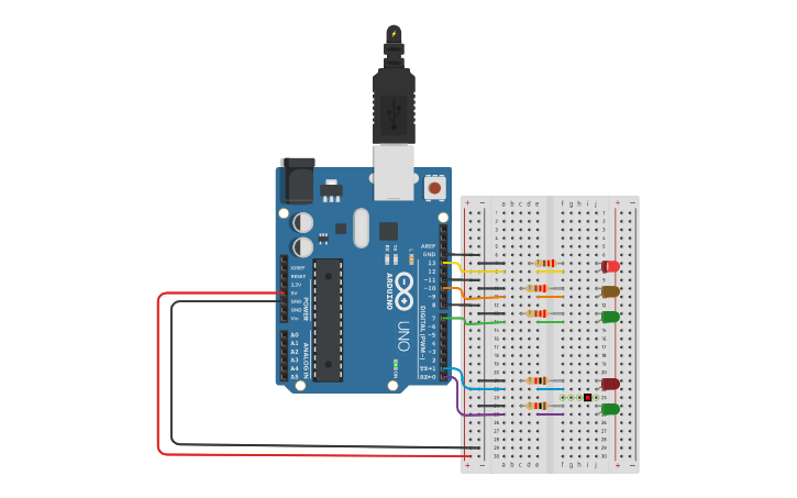 Circuit design SEMÁFORO ARDUINO DIR | Tinkercad