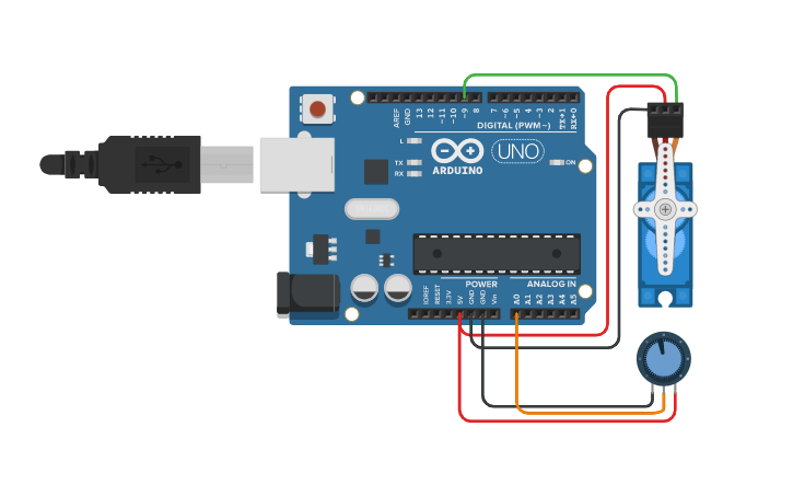 Circuit design Arduino P4: Control Servo Motor Potensiometer | Tinkercad Circuit design Arduino P4: Control Servo Motor Potensiometer | Tinkercad