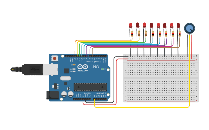 Circuit design tp 3 : Secuencia de LEDS con función map - Tinkercad