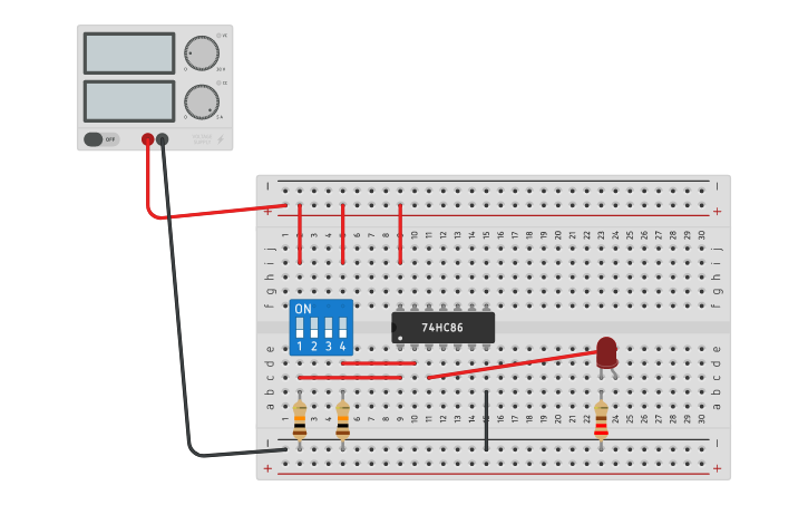Circuit design Porta logica Exor - Tinkercad