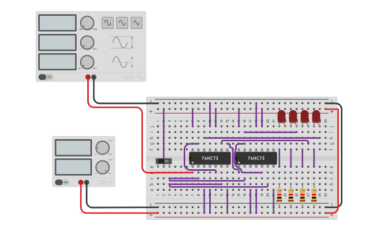 Circuit design Asynchronous Down Counter - Tinkercad