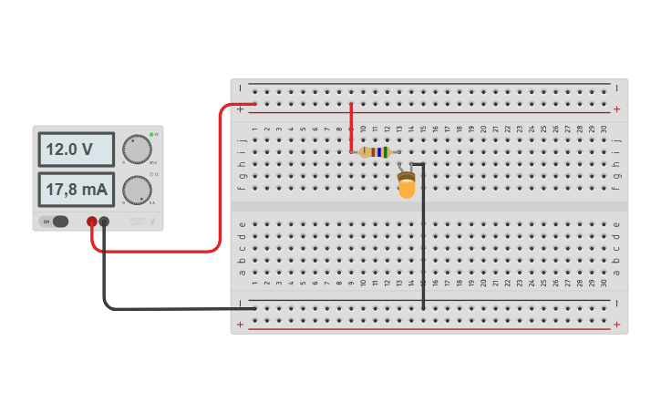 Circuit design FUENTE 12V Y LED - Tinkercad