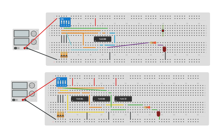 Circuit design Práctica circuito lógico - Tinkercad