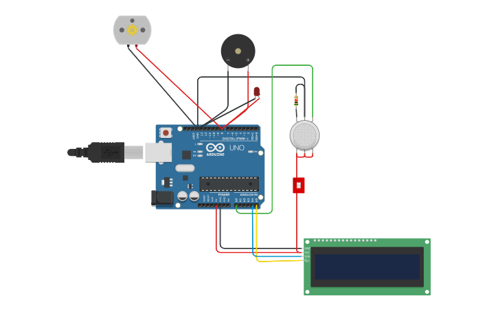 Circuit Design Copy Of พัฒนาระบบวัดค่าควันไฟและดับเพลิง Tinkercad