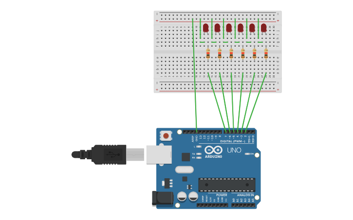 Circuit design 7-led - Tinkercad