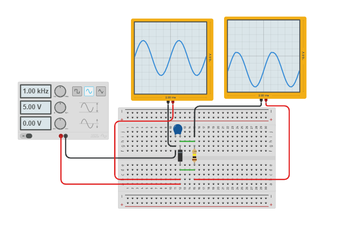 Circuit design negative clamper | Tinkercad