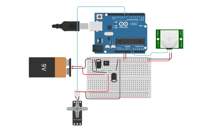Circuit Design Sweeping Distance Sensor Tinkercad