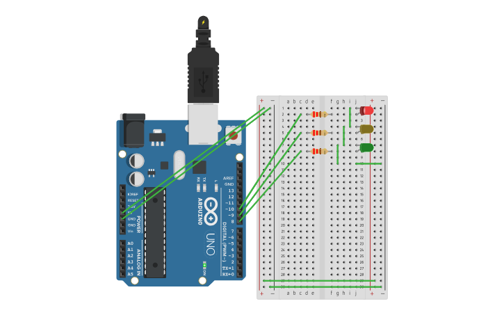 Circuit design LED lesson 4 - Stop Light - Tinkercad